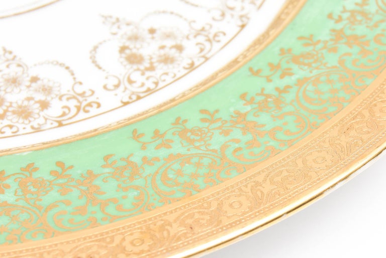12 Antique Green and Gilt Encrusted Service or Presentation Plates at ...
