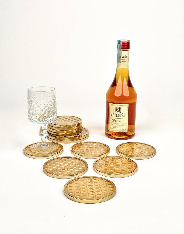 12 Barware Coasters Lucite, Rattan and Brass Christian Dior Style ...