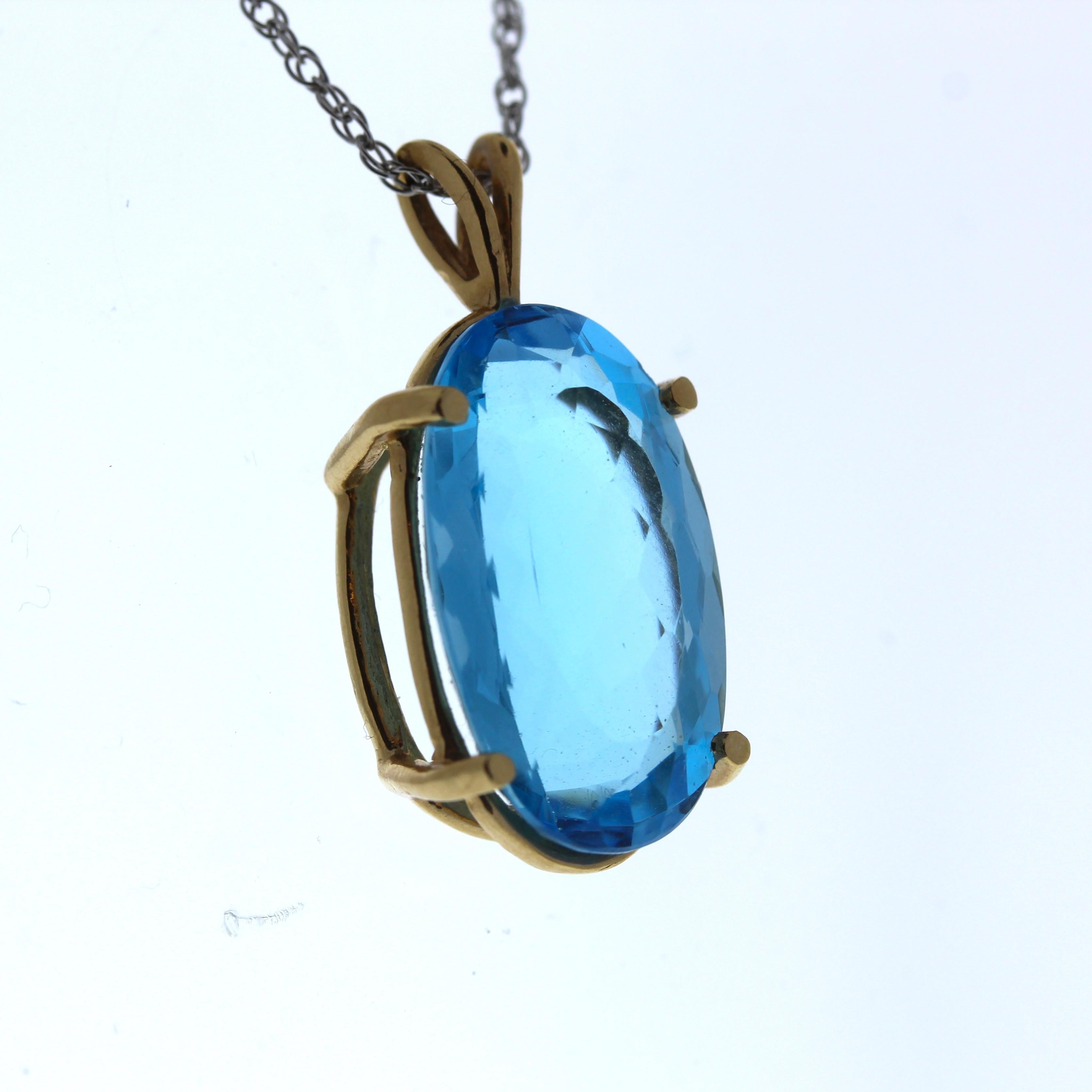 12 Carat Blue Topaz Oval Cut Fashion Pendant in 14k Yellow Gold For ...