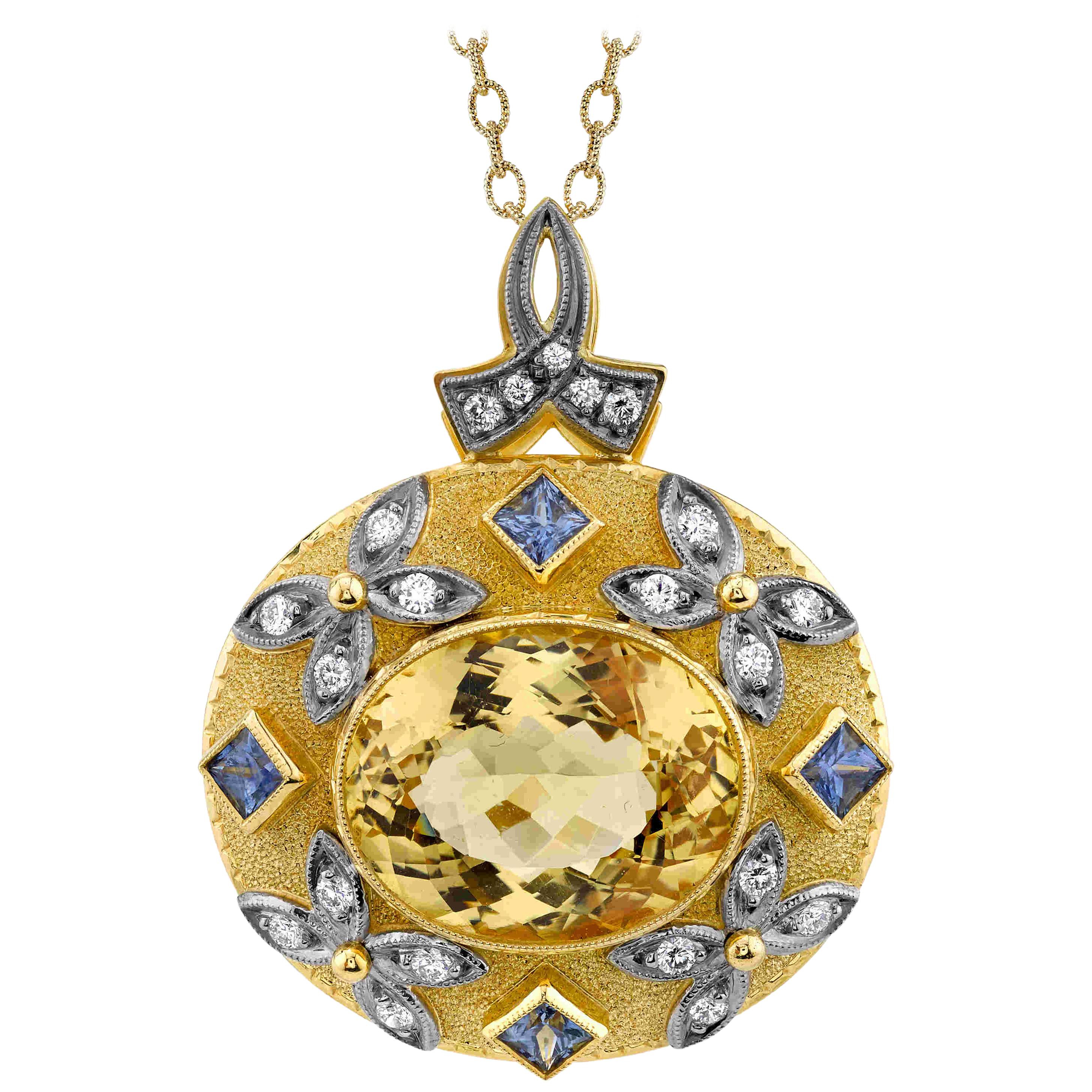 12 ct. Golden Chrysoberyl, Blue Sapphire, Diamond, Yellow, White Gold ...