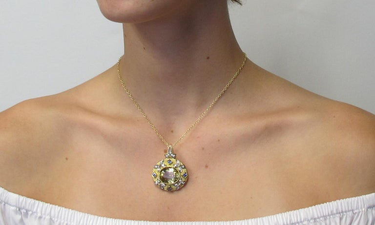 12 ct. Golden Chrysoberyl, Blue Sapphire, Diamond, Yellow, White Gold ...
