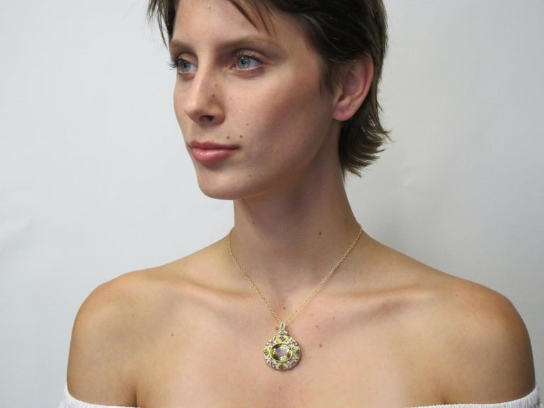 12 ct. Golden Chrysoberyl, Blue Sapphire, Diamond, Yellow, White Gold ...