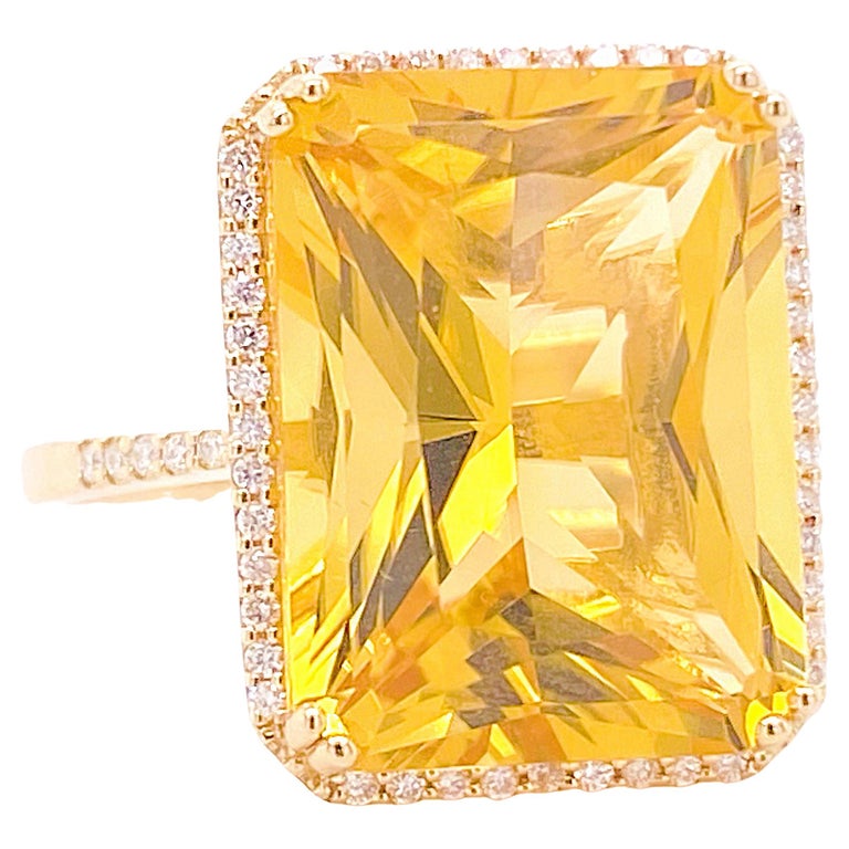Customizable 12 Carat Citrine and Diamond Halo Ring 14 Karat Gold ...