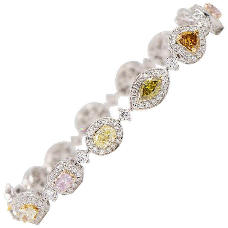 12 Carat Natural Fancy Colored Diamond Bracelet - 18k White Gold - GIA ...