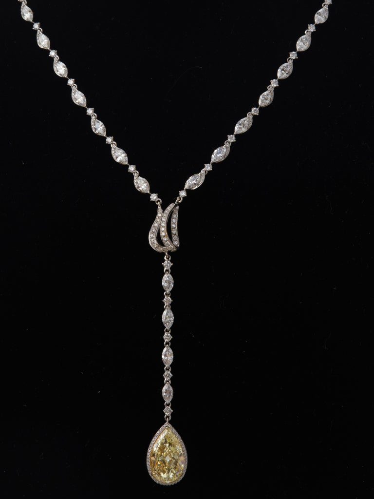 12 Carat Yellow and White Diamond Station Drop Necklace 18K Gold For ...