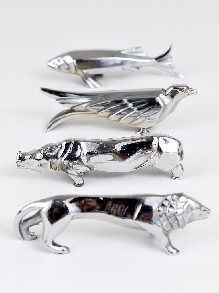12 Charming Art Deco Animal Sculpture Nickel-Plated Knife Rests, France ...