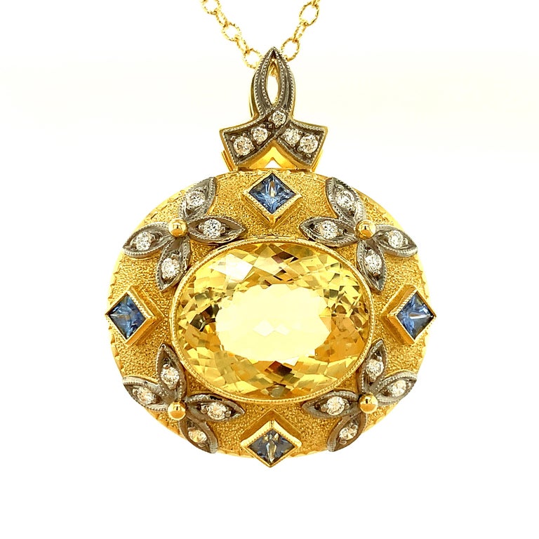 12 ct. Golden Chrysoberyl, Blue Sapphire, Diamond, Yellow, White Gold ...