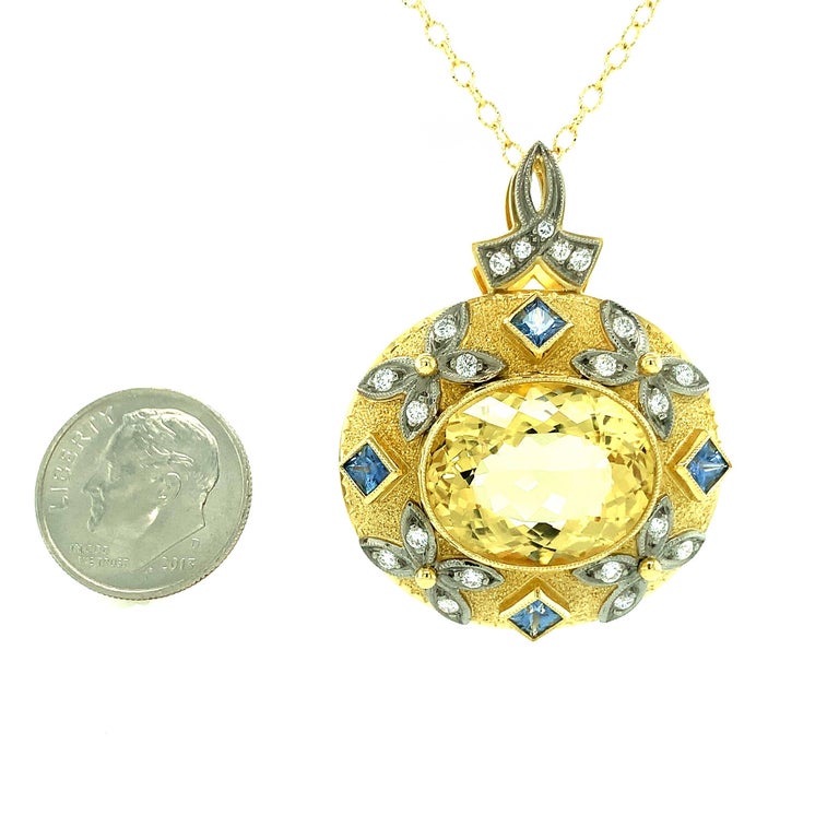 12 ct. Golden Chrysoberyl, Blue Sapphire, Diamond, Yellow, White Gold ...