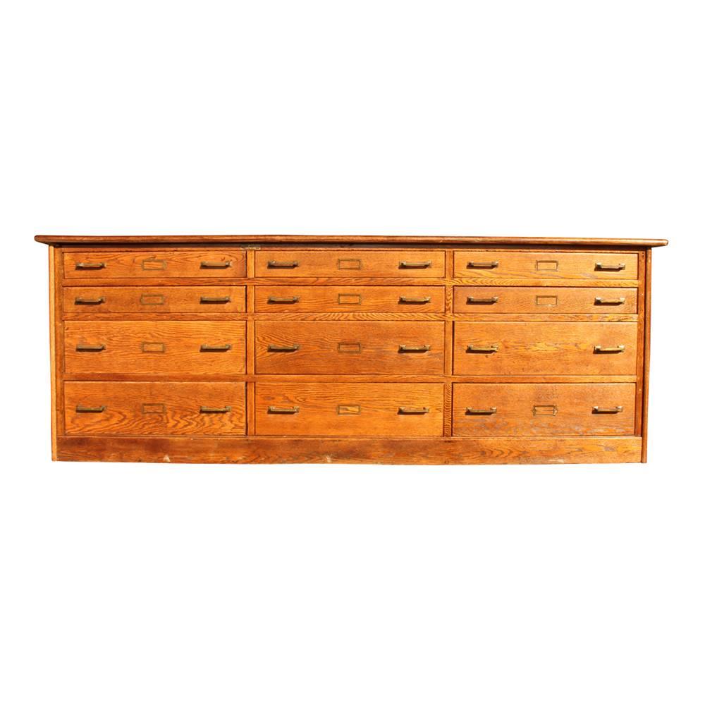 12-Drawer Oak Counter at 1stDibs