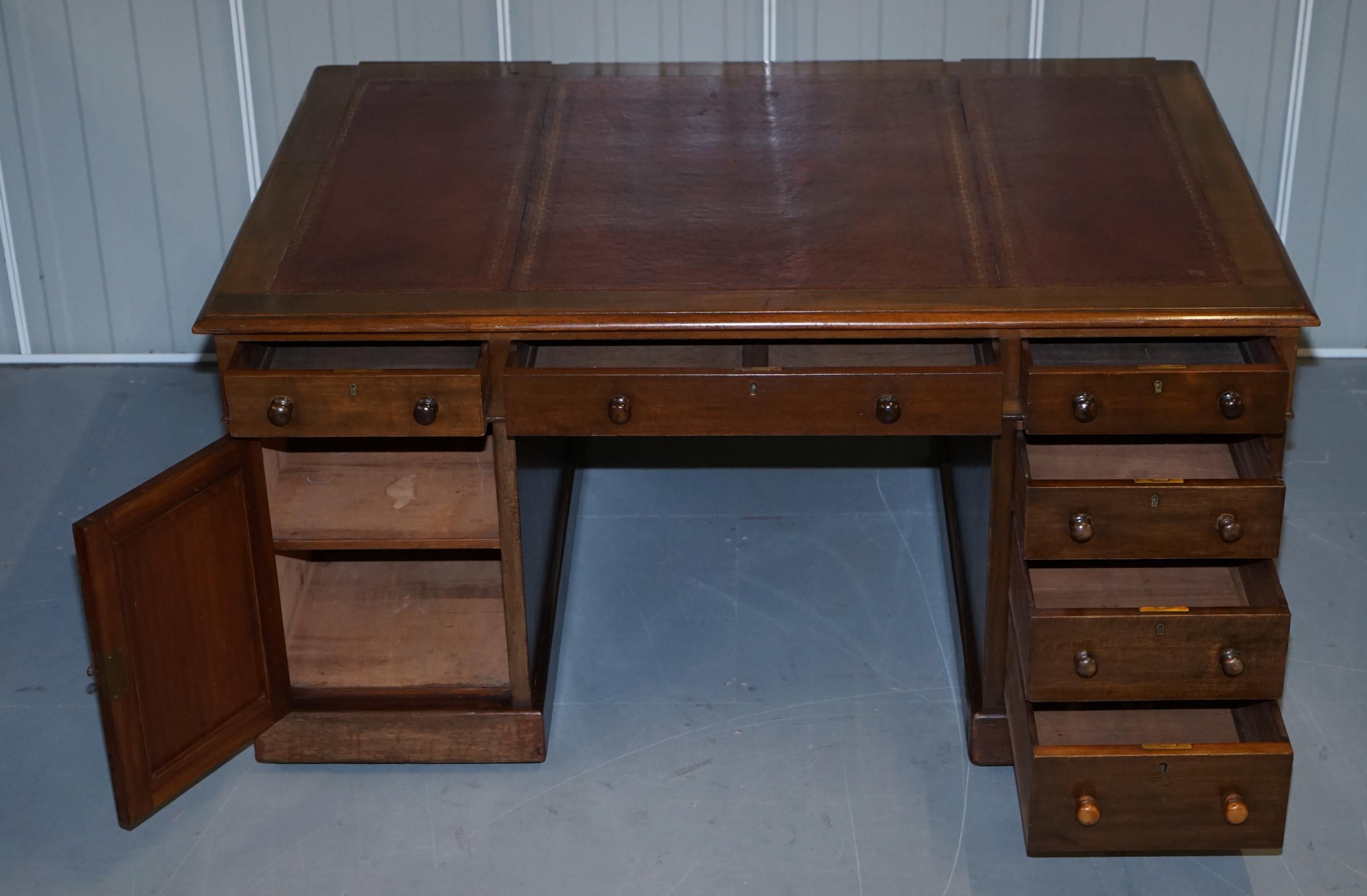 12 Drawers 2 Cupboard Victorian 1880 Double Sided Partner Desk Oxblood ...