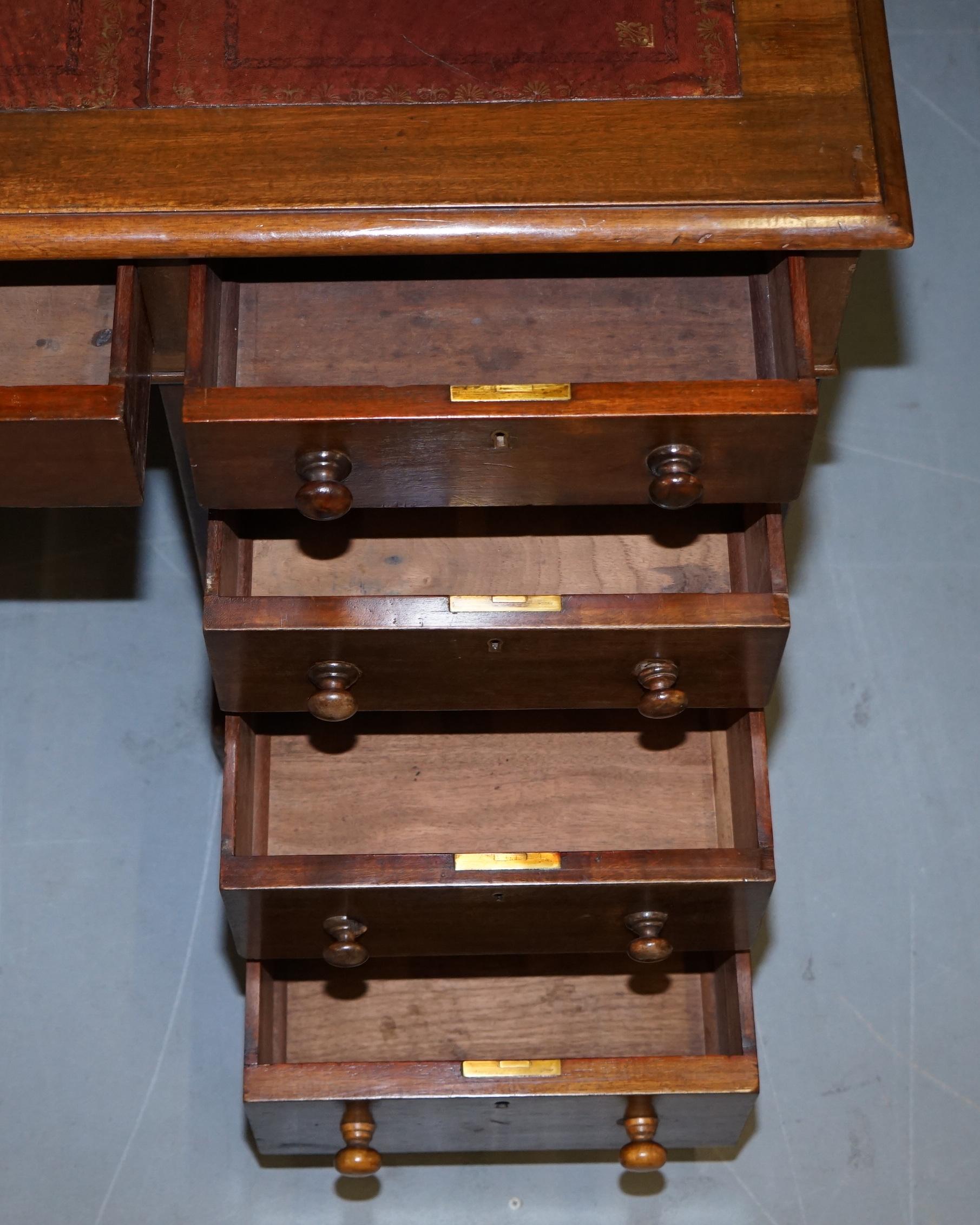 12 Drawers 2 Cupboard Victorian 1880 Double Sided Partner Desk Oxblood ...