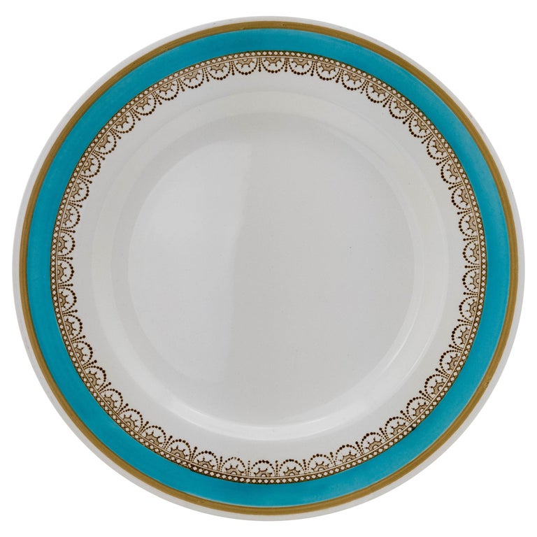 12 English Turquoise Dinner Plates, Antique, circa 1900 at 1stDibs