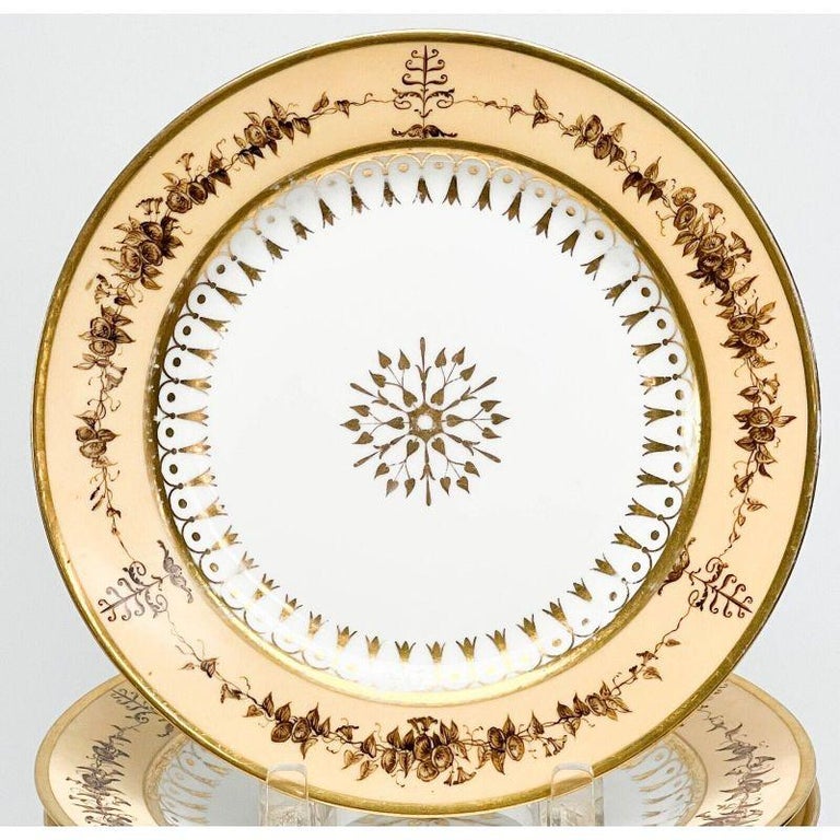 12 Imperial Manufacture de Sevres Gilt Porcelain Dessert Plates Nankin ...