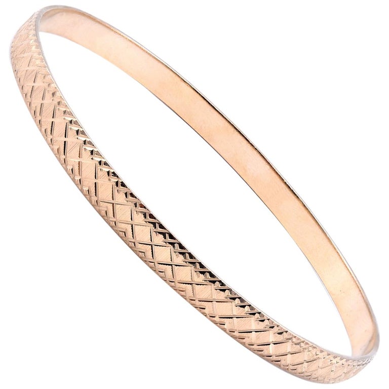 12 Karat Yellow Gold Engraved Bangle Bracelet at 1stDibs