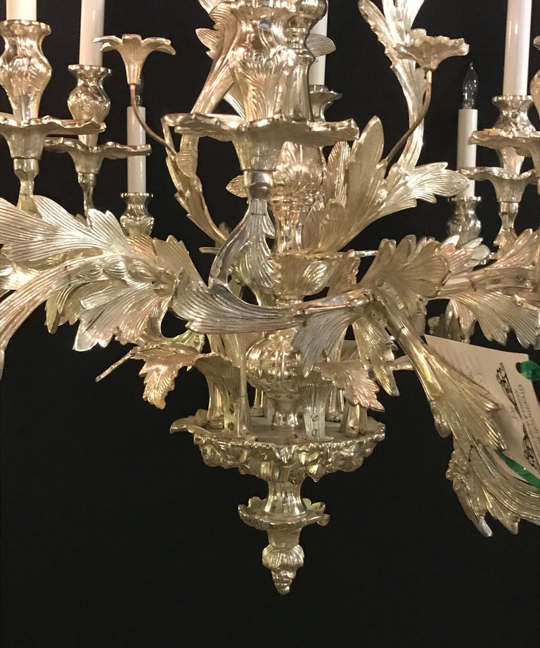 12-Light Silver Plate Rococo Solid Bronze Chandelier at 1stDibs