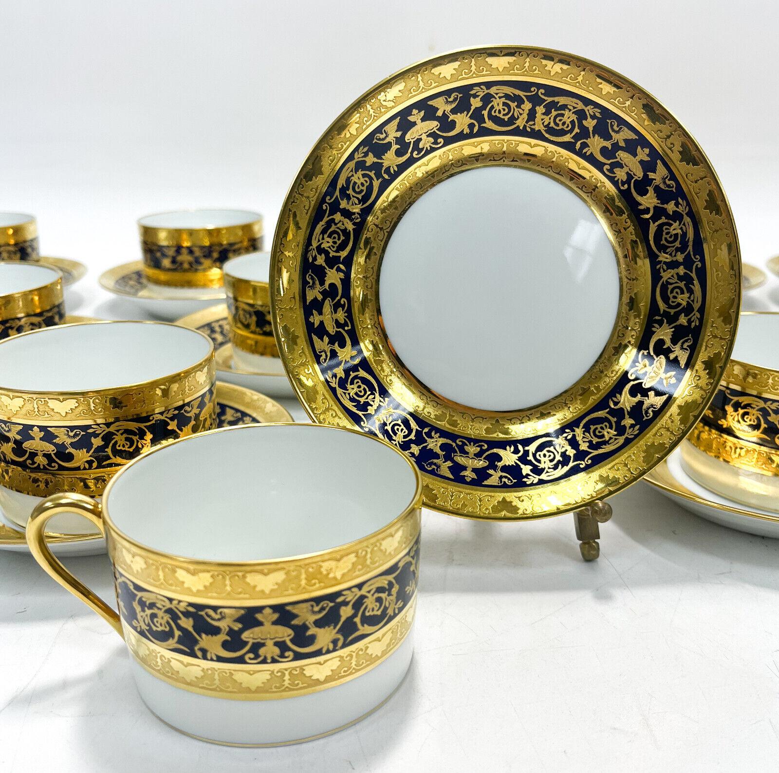 12 Limoges Raynaud Porcelain Cup and Saucers in Pompei For Sale at 1stDibs