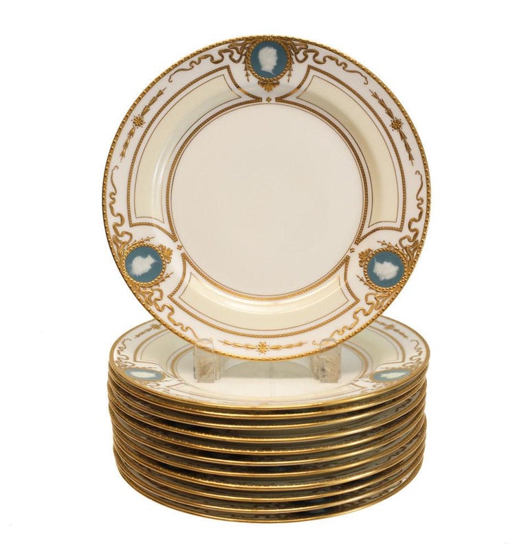 12 Minton for Tiffany and Co. Pate-Sur-Pate Cameo Portrait Dessert ...