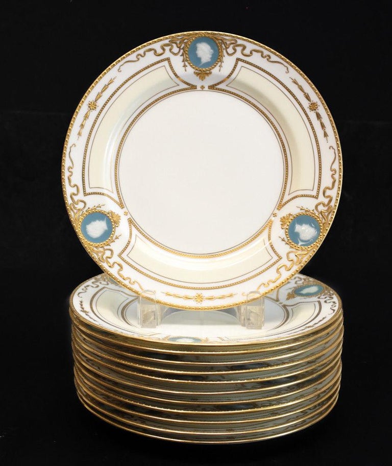 12 Minton for Tiffany and Co. Pate-Sur-Pate Cameo Portrait Dessert ...