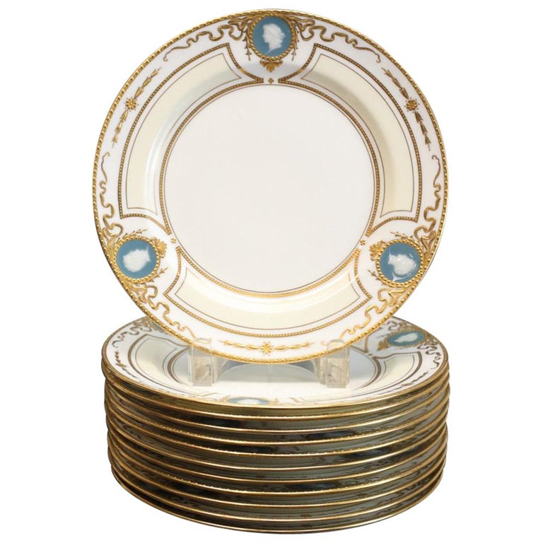 12 Minton for Tiffany and Co. Pate-Sur-Pate Cameo Portrait Dessert ...