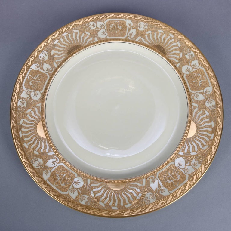 12 Neoclassical Bavarian Gilt Fine China Dinner Plates by Heinrich and ...