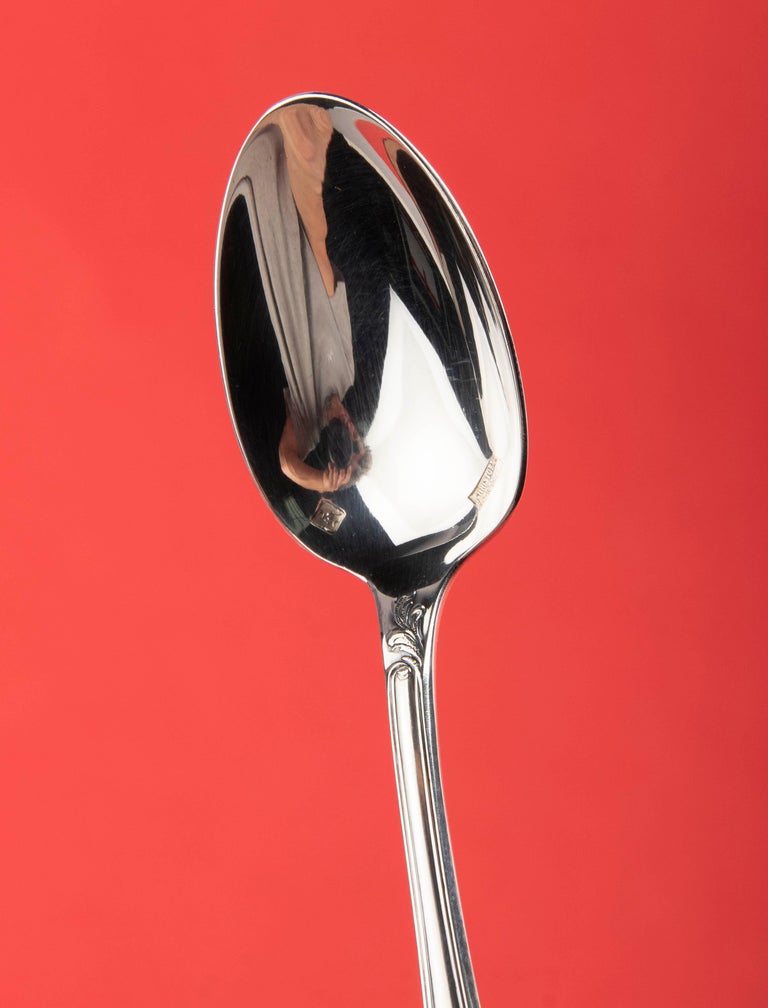12-Piece Set Silver-Plated Mocha Spoons by Christofle Model Marly For ...