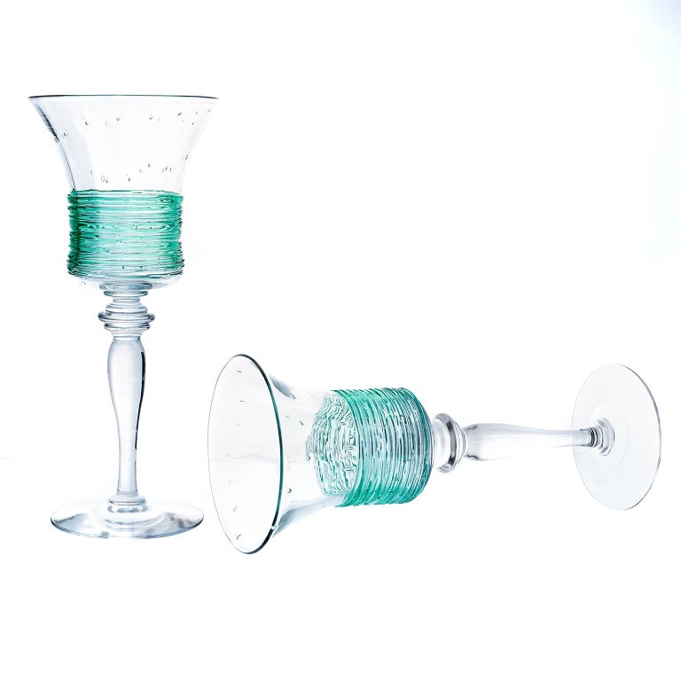 12 Rare Fry Glass Green Thread Water Goblets For Sale at 1stDibs | fry ...