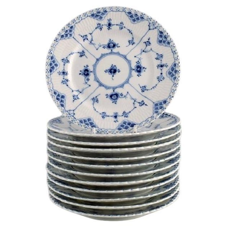 12 Royal Copenhagen Blue Fluted Full Lace Plates. Model number 1/1087 ...