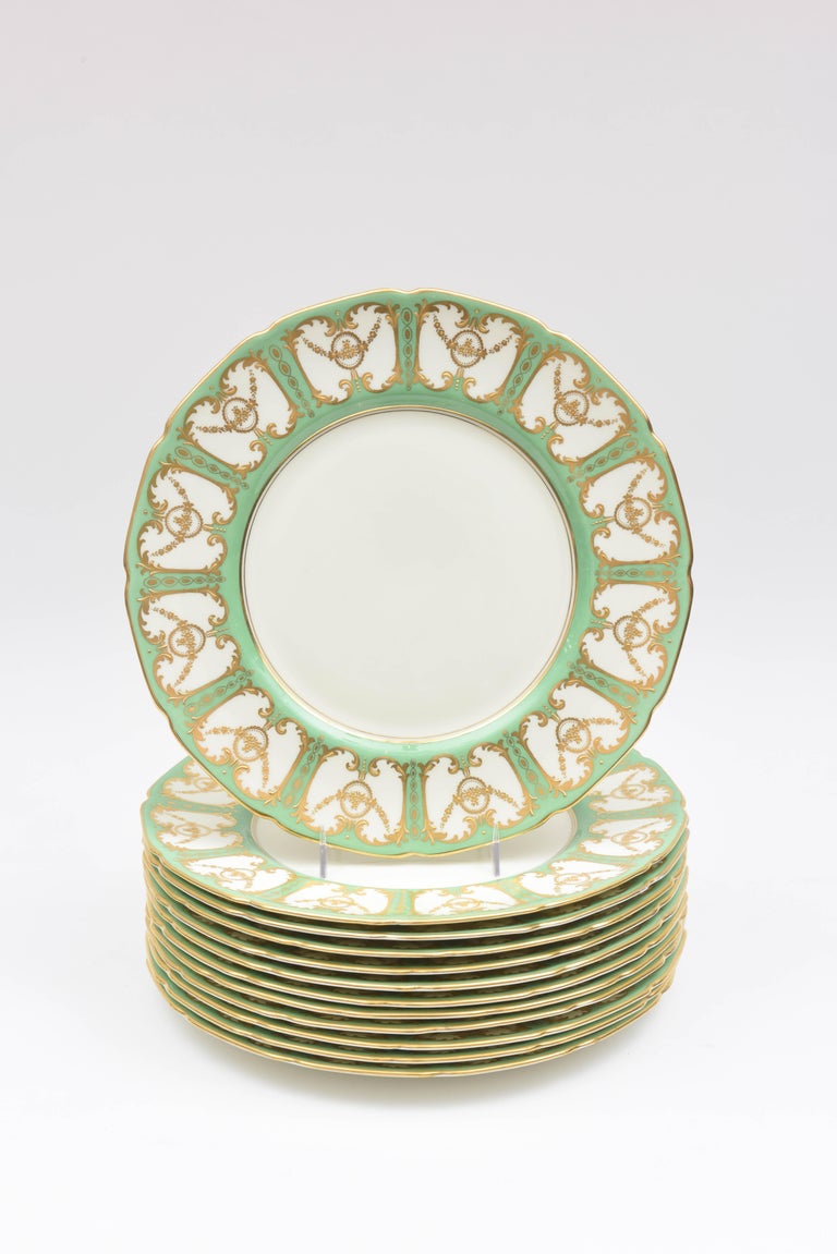 12 Royal Doulton "Sevres" Green and Gilt Encrusted Dinner Plates ...