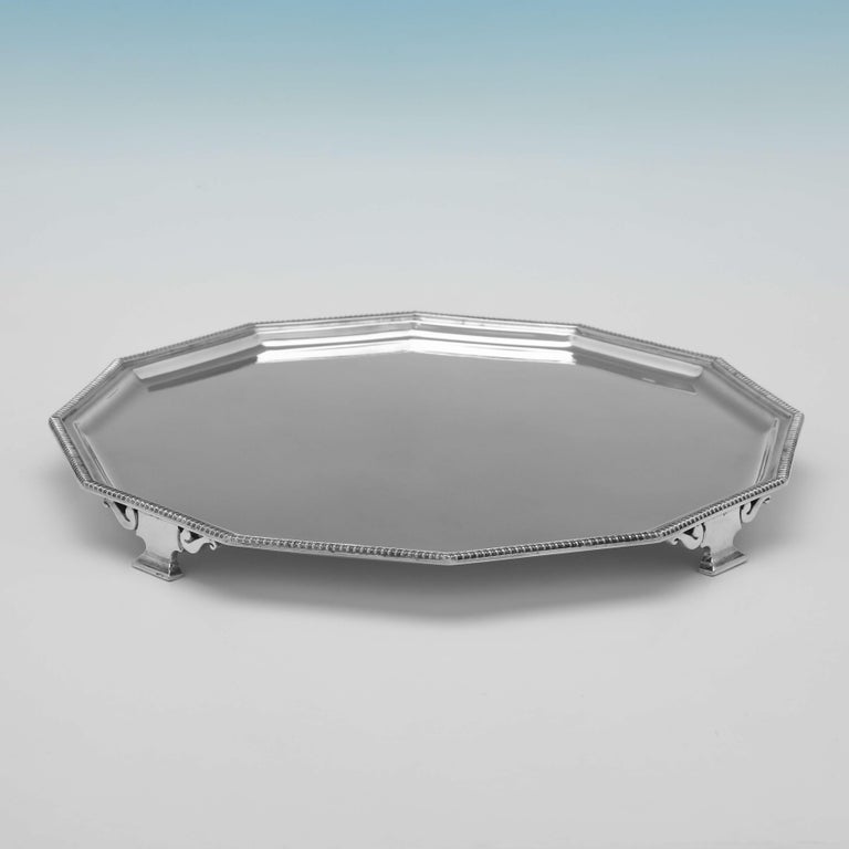 12 Sided Art Deco Period Pair of Sterling Silver Salvers, Roberts and ...