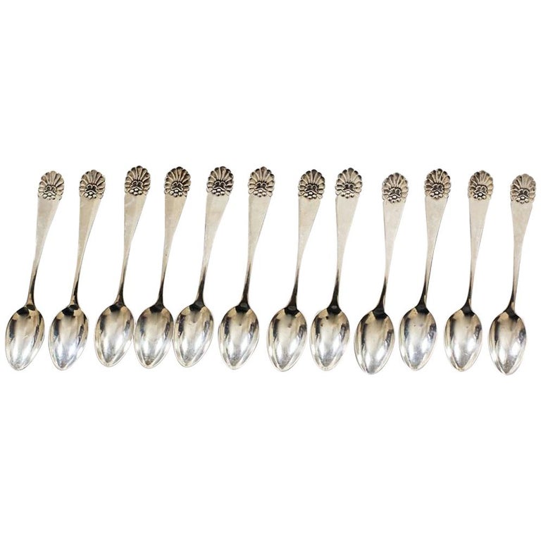 12 Silver Mocha Spoons, circa 1951 For Sale at 1stDibs