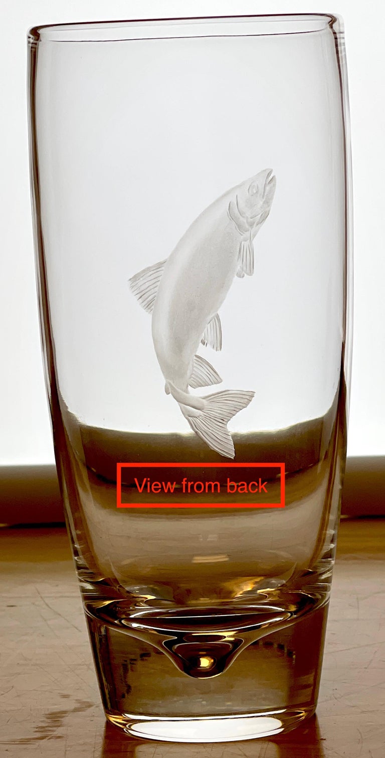 12 Steuben/ George Thompson Engraved Prized Bull and Game Fish Glasses ...