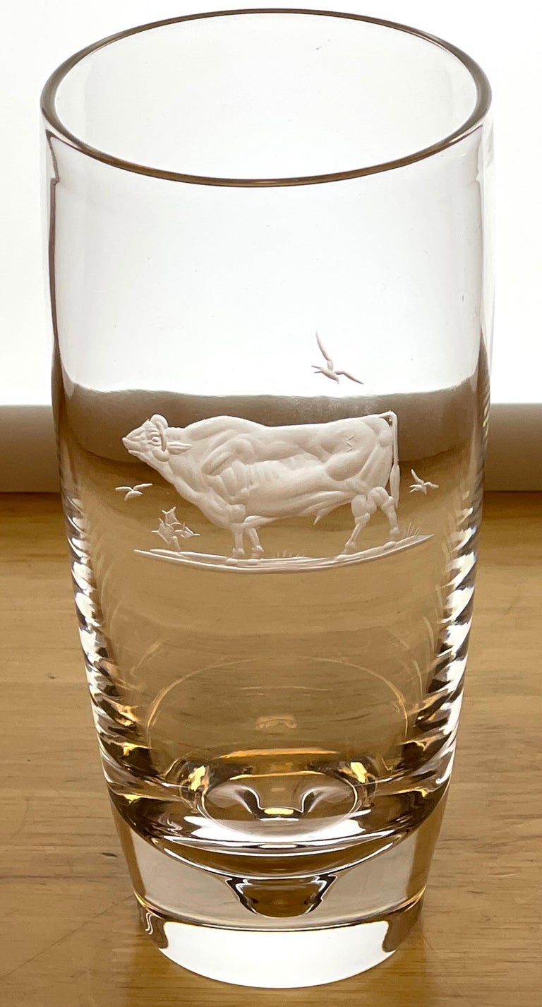 12 Steuben/ George Thompson Engraved Prized Bull and Game Fish Glasses ...