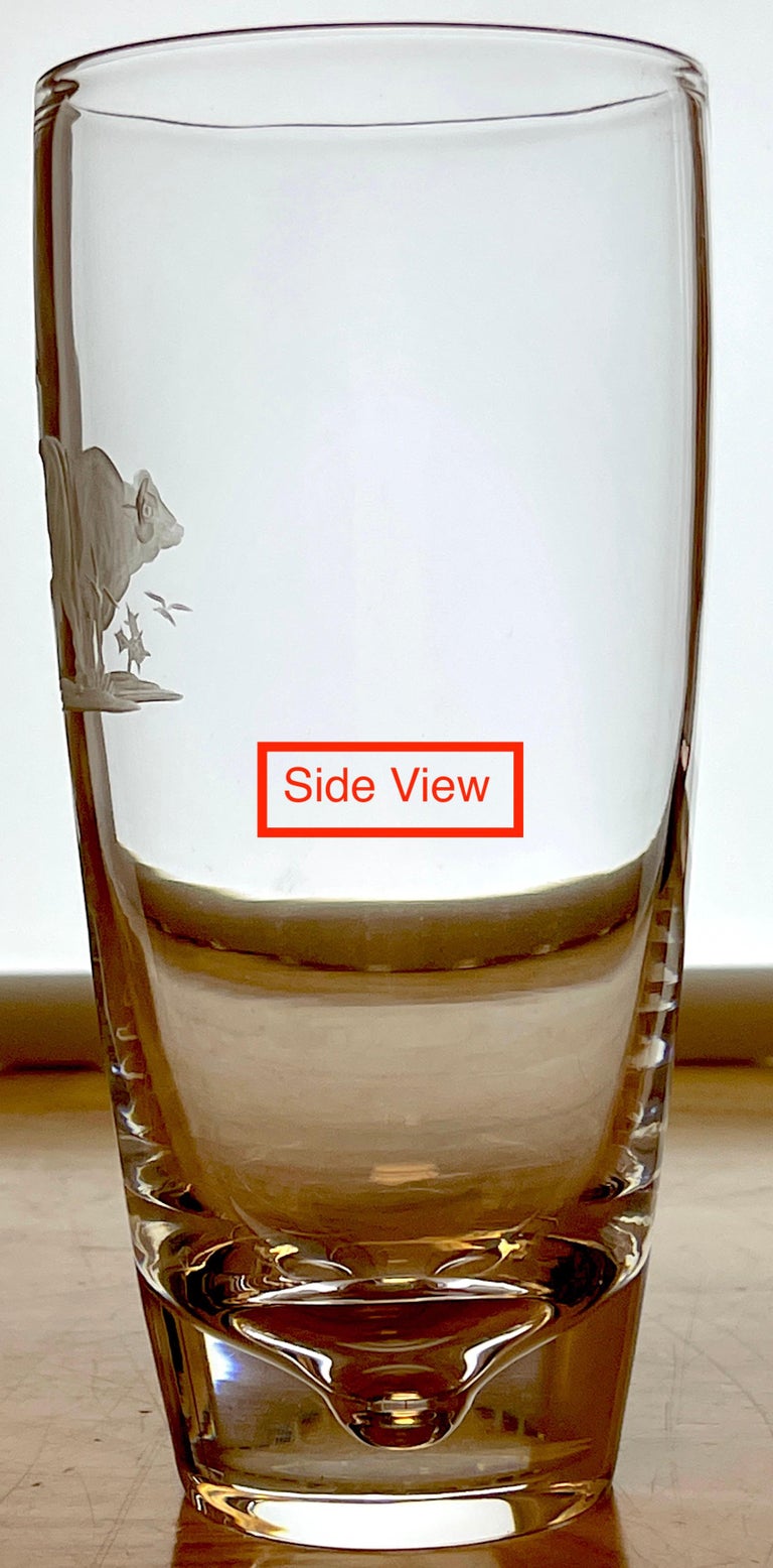 12 Steuben/ George Thompson Engraved Prized Bull and Game Fish Glasses ...