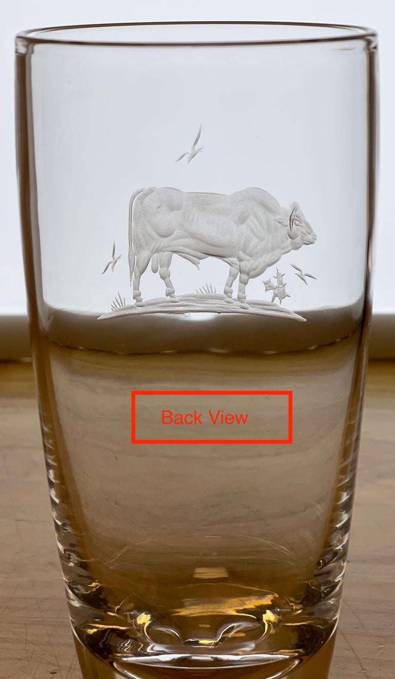 12 Steuben/ George Thompson Engraved Prized Bull and Game Fish Glasses ...