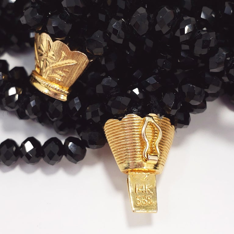 12 Strand Black Spinel Glass Bead Necklace with 14K Yellow Gold Clasp ...