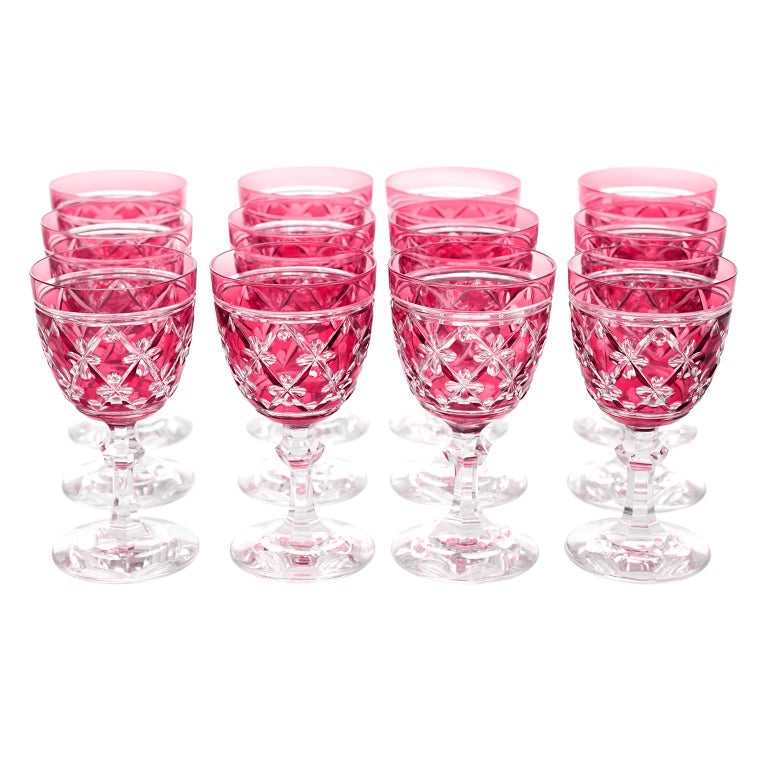 12 Val St. Lambert Cranberry "Cathedrale Napoleon" Pattern Goblets ...