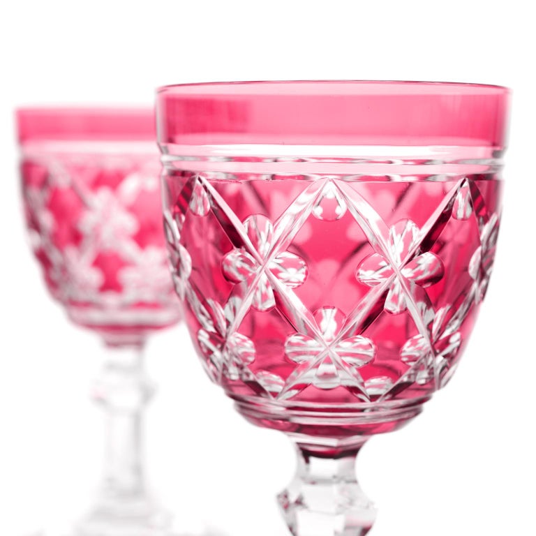 12 Val St. Lambert Cranberry "Cathedrale Napoleon" Pattern Goblets ...