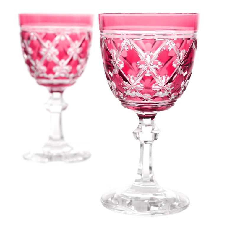 12 Val St. Lambert Cranberry "Cathedrale Napoleon" Pattern Goblets ...