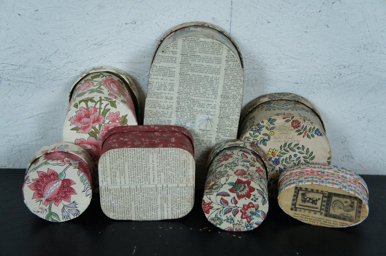12 Vintage Antique Folk Art Paper Banded Hat Storage Trinket Bride ...
