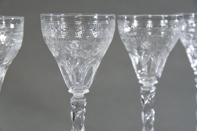 12 Webb Hand Blown Tall Crystal Goblets Wheel Cut with Twist Spiral ...