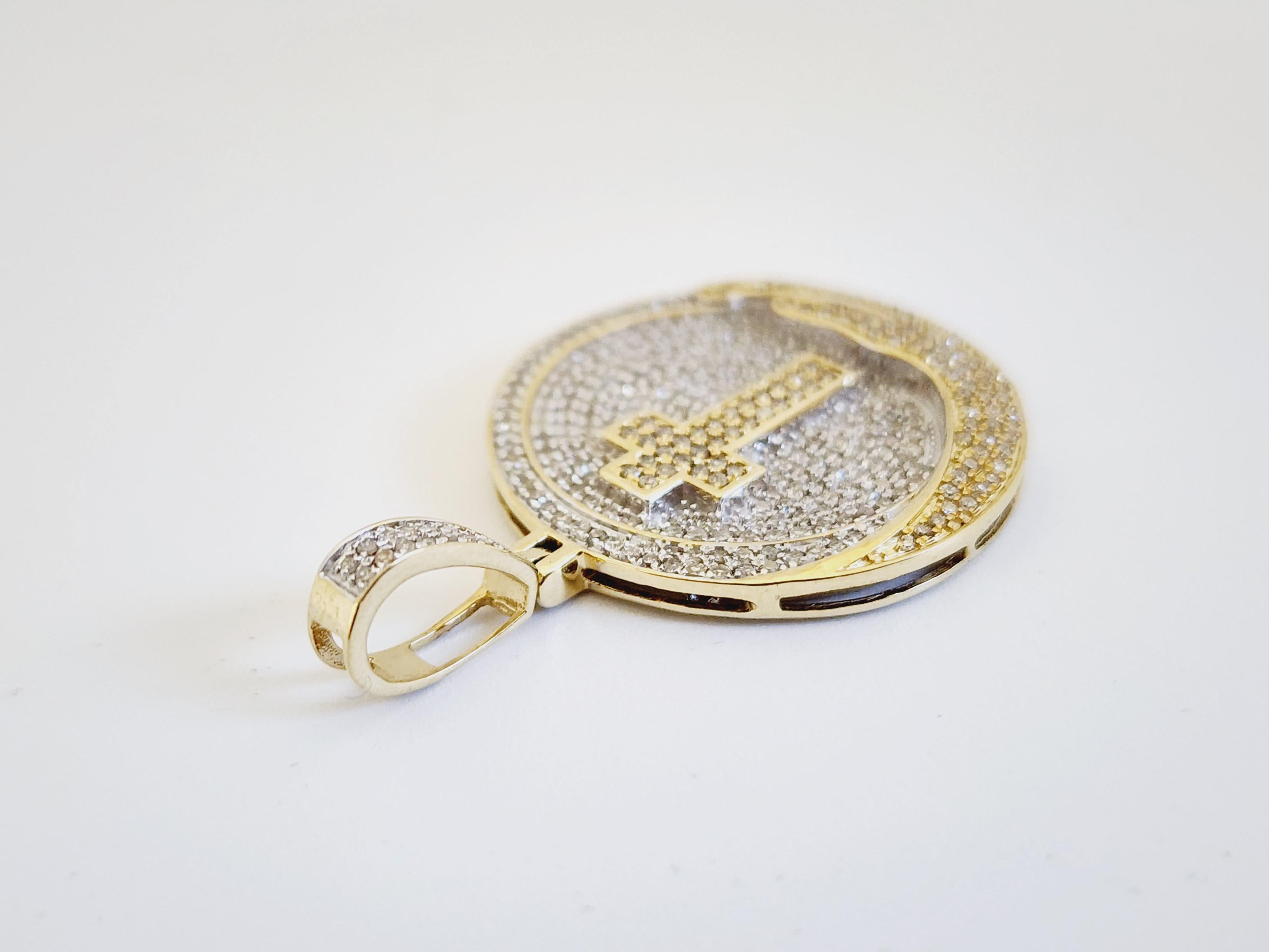 1.20 Carat Diamond Cross Pendant 10 Karat Yellow Gold For Sale at 1stDibs