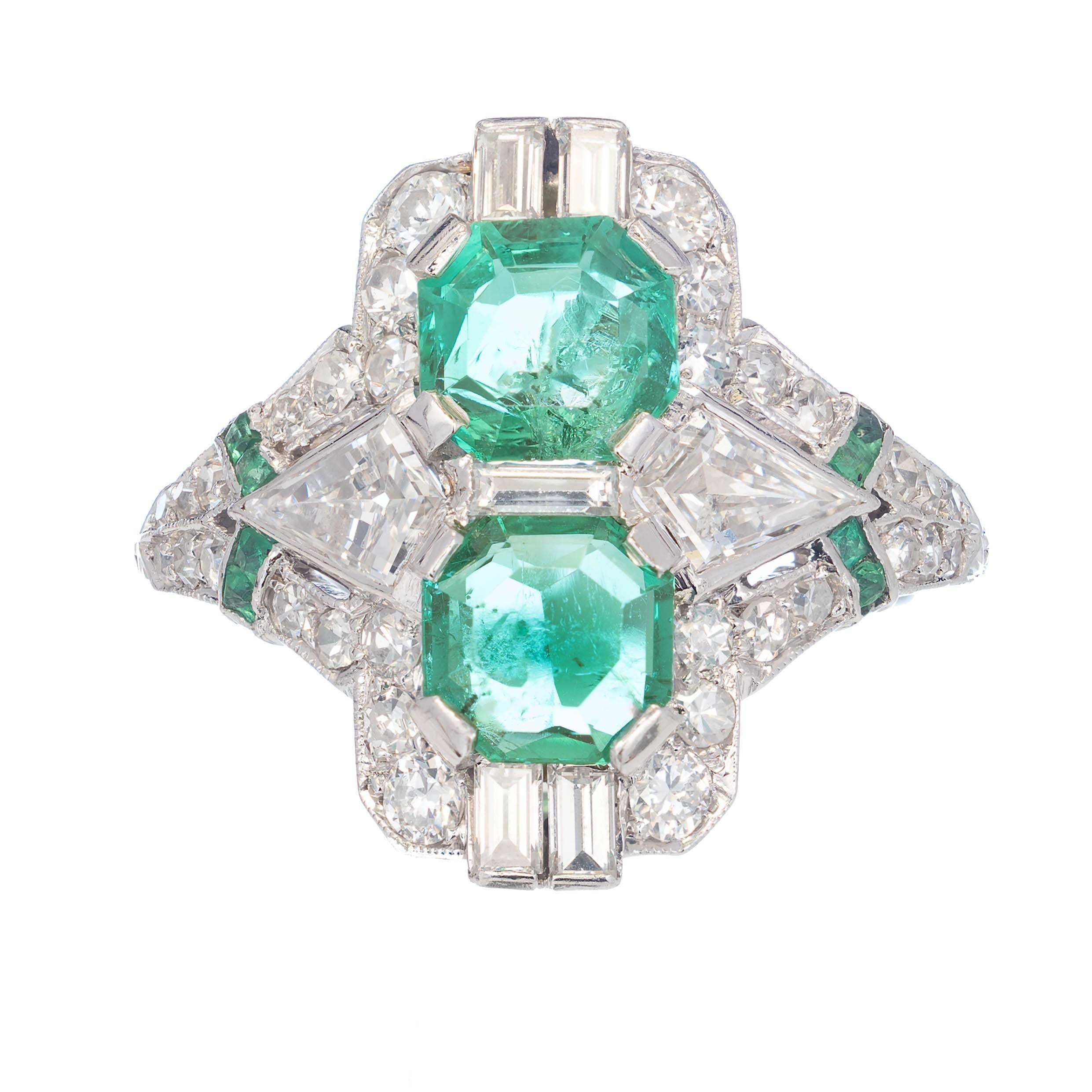 Platinum Art Deco Emerald and Diamond Panel Ring For Sale at 1stDibs ...