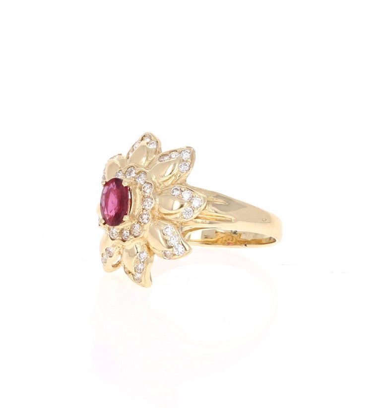 1.20 Carat Ruby Diamond 14 Karat Yellow Gold Cocktail Ring For Sale at ...