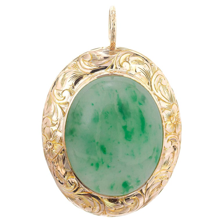 12.00ct Natural Jade Rose Gold Art Deco Pendant Circa 1930's For Sale ...
