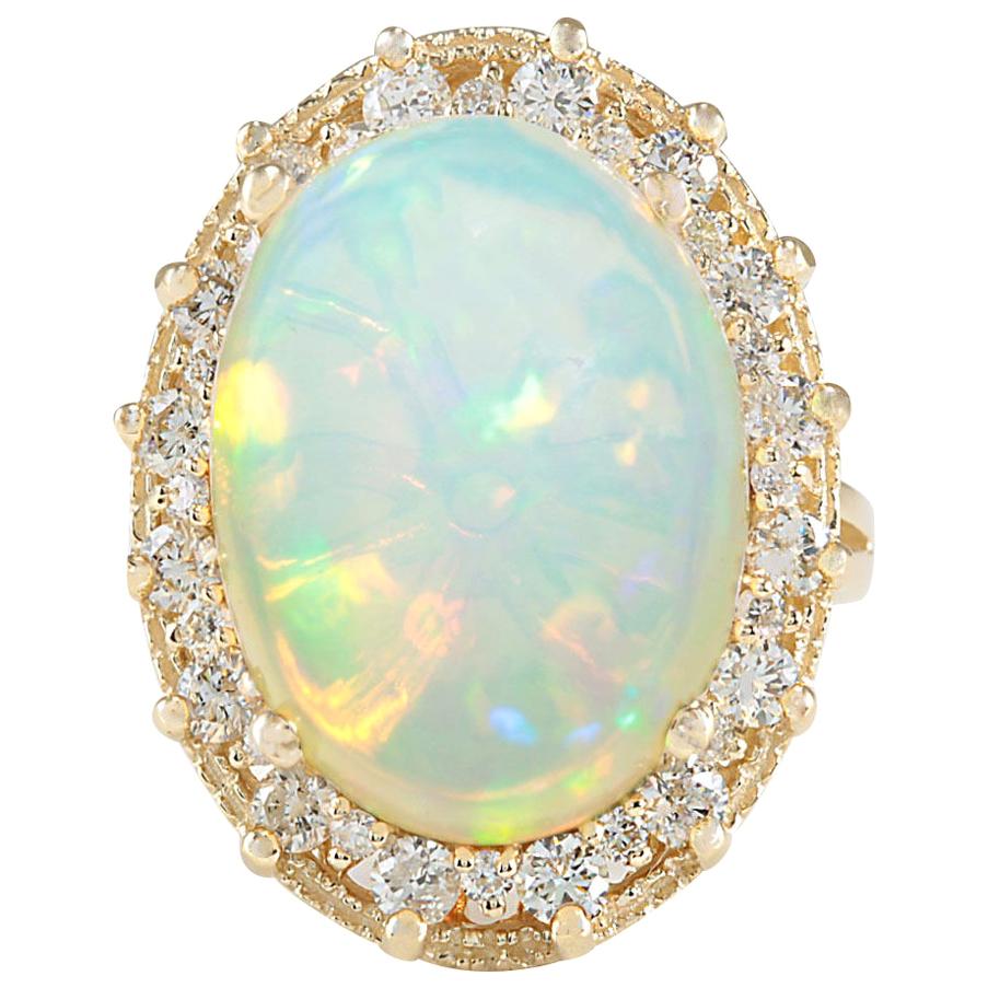 14.02 Carat Opal 18 Karat Yellow Gold Diamond Ring For Sale at 1stDibs