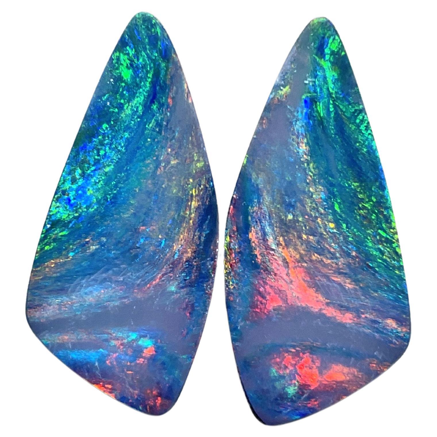 16.92 Carats Australian Opal Pair Red blue green multiple play of color ...