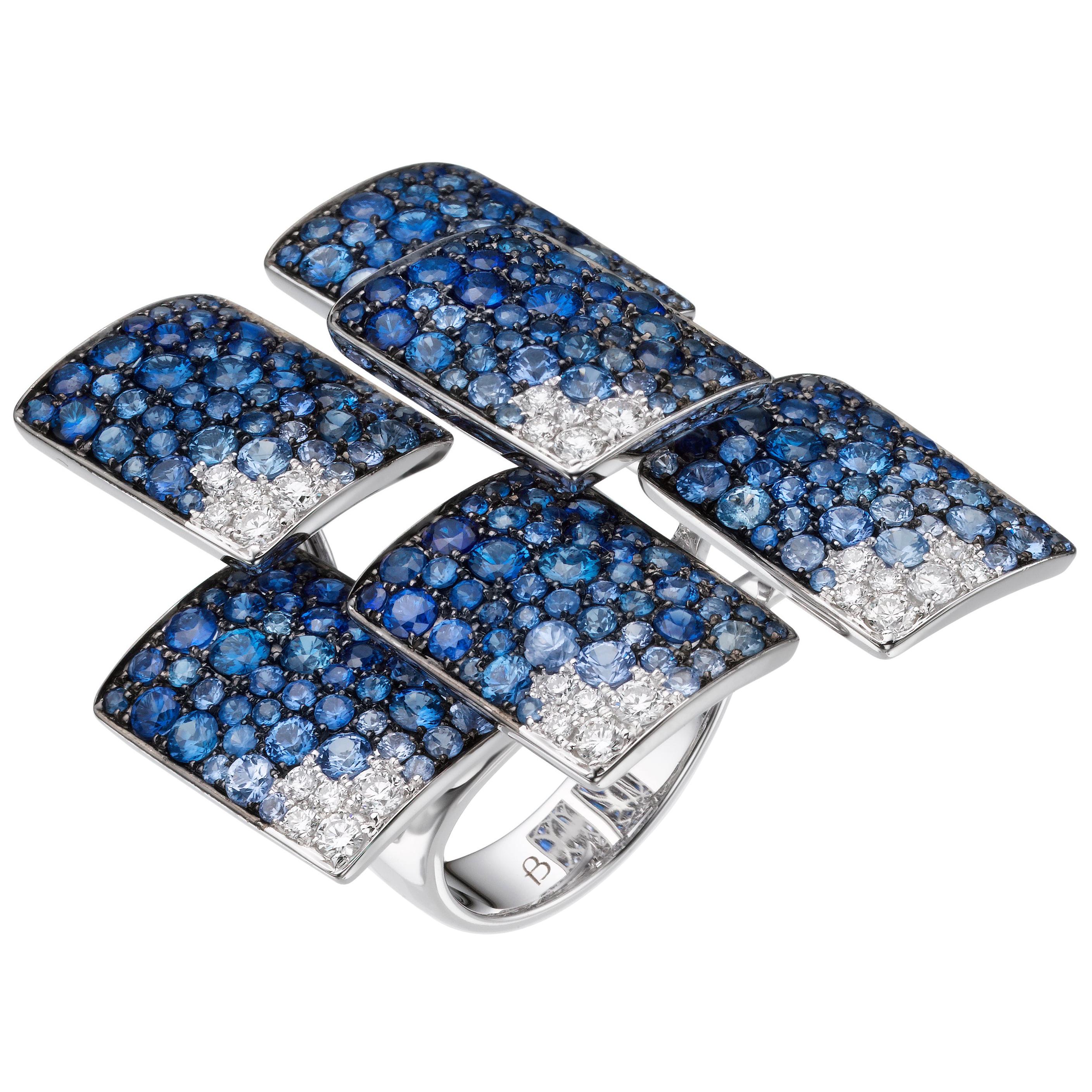 Chopard Diamond Sapphire Wave White Gold Ring For Sale at 1stDibs