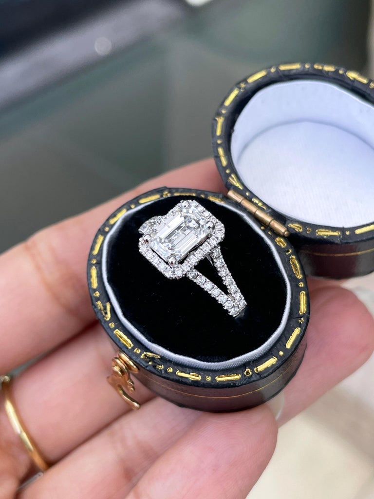 1.20ct H SI2 Emerald Cut Diamond 18 Carat White Gold Engagement Ring ...