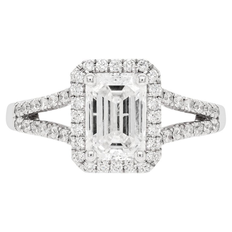 1.20ct H SI2 Emerald Cut Diamond 18 Carat White Gold Engagement Ring ...