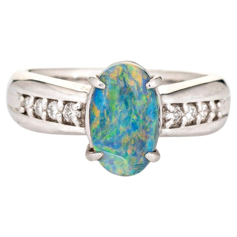 Bague en platine avec opale semi-noire naturelle de 1,20 carat et ...